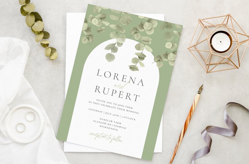 Sage Green Wedding Invitation Template Eucalyptus Bundle - Etsy