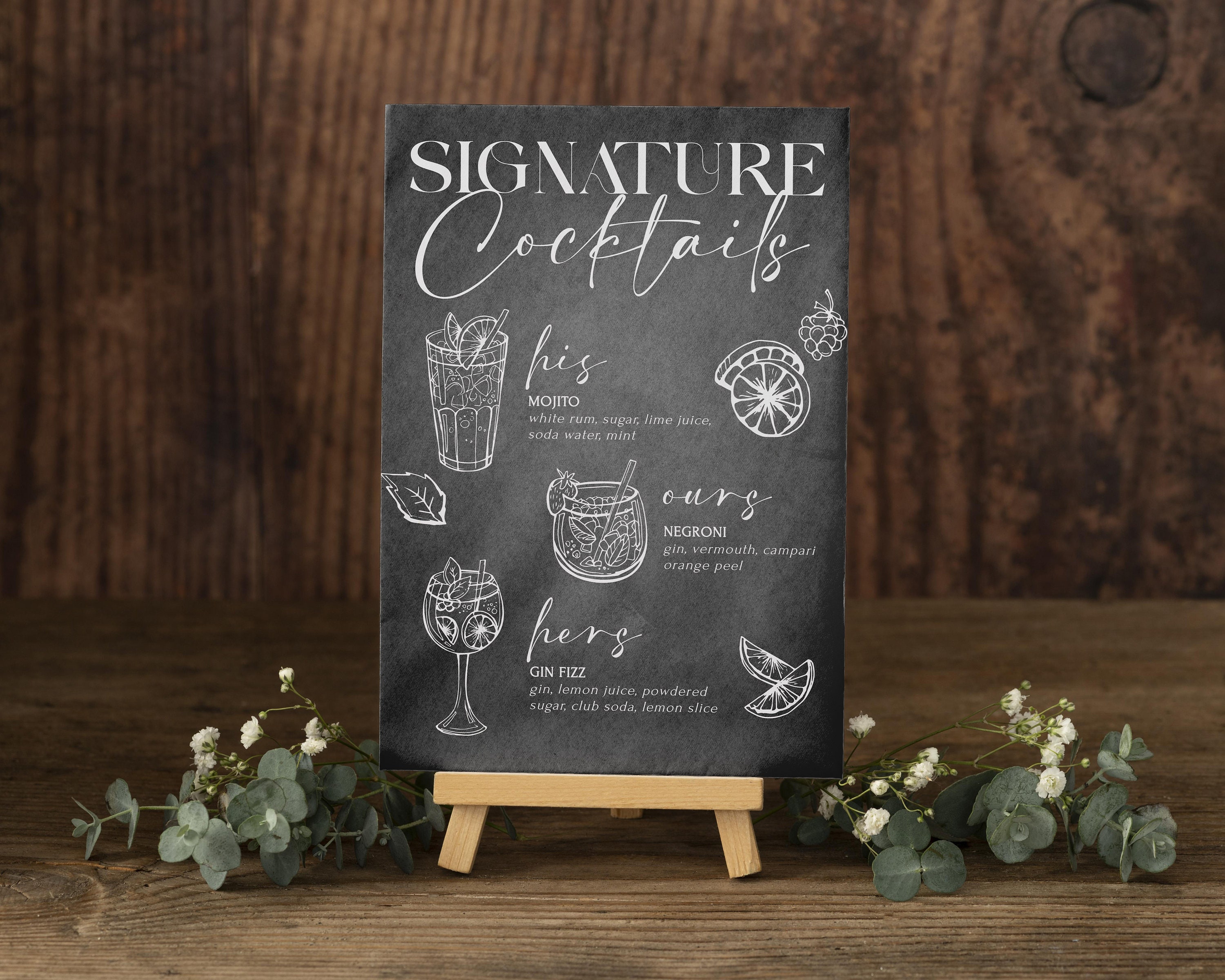 Chalkboard Drinks Menu Wedding Signature Cocktails Template Editable ...