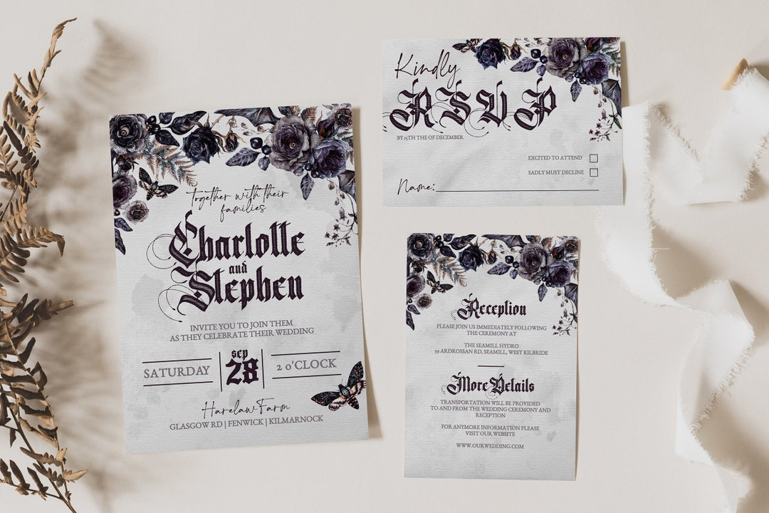 ELEGANT GOTH Wedding Invitation Template Halloween Wedding Invite Set ...