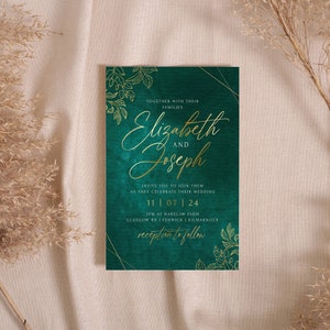 Emerald Green Wedding Invitation Template, Green Gold Wedding Editable ...