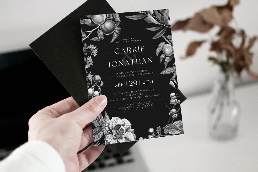 Dark Botanical Wedding Invitation Template Romantic Goth Wedding ...