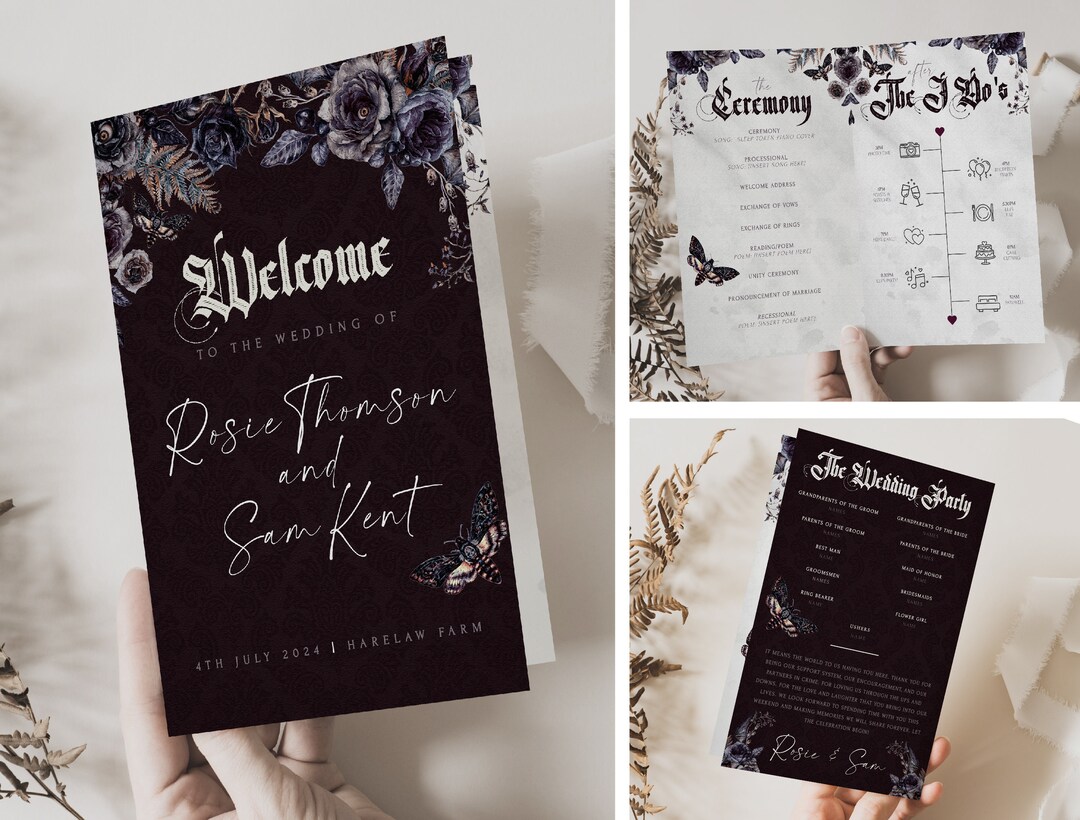 Gothic Wedding Program Template, Halloween Wedding Program Folded ...