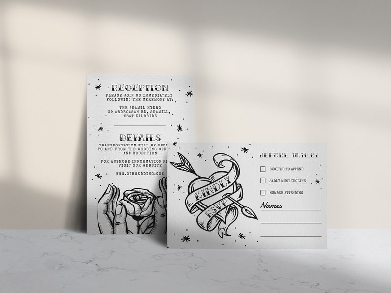 TRAD TATTOO Wedding Invitation Set RSVP Details Alternative Wedding ...