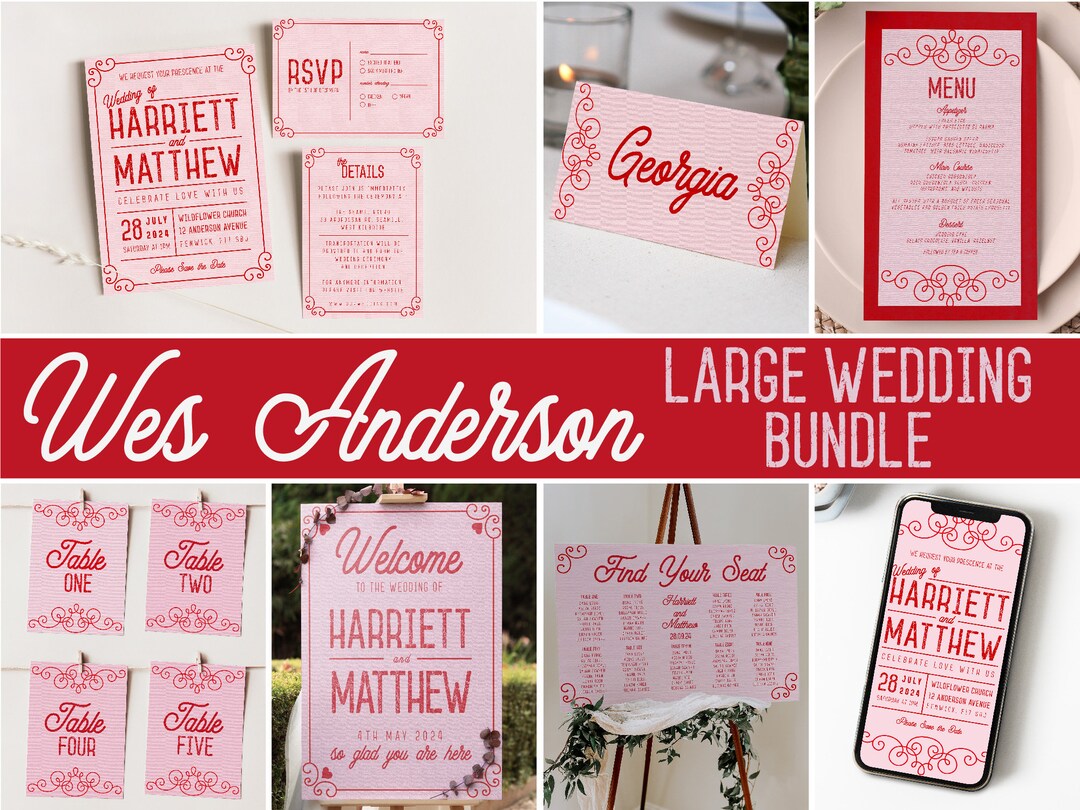 Wedding Bundle Wes Anderson Templates, Retro Wedding Suite, Pink and ...