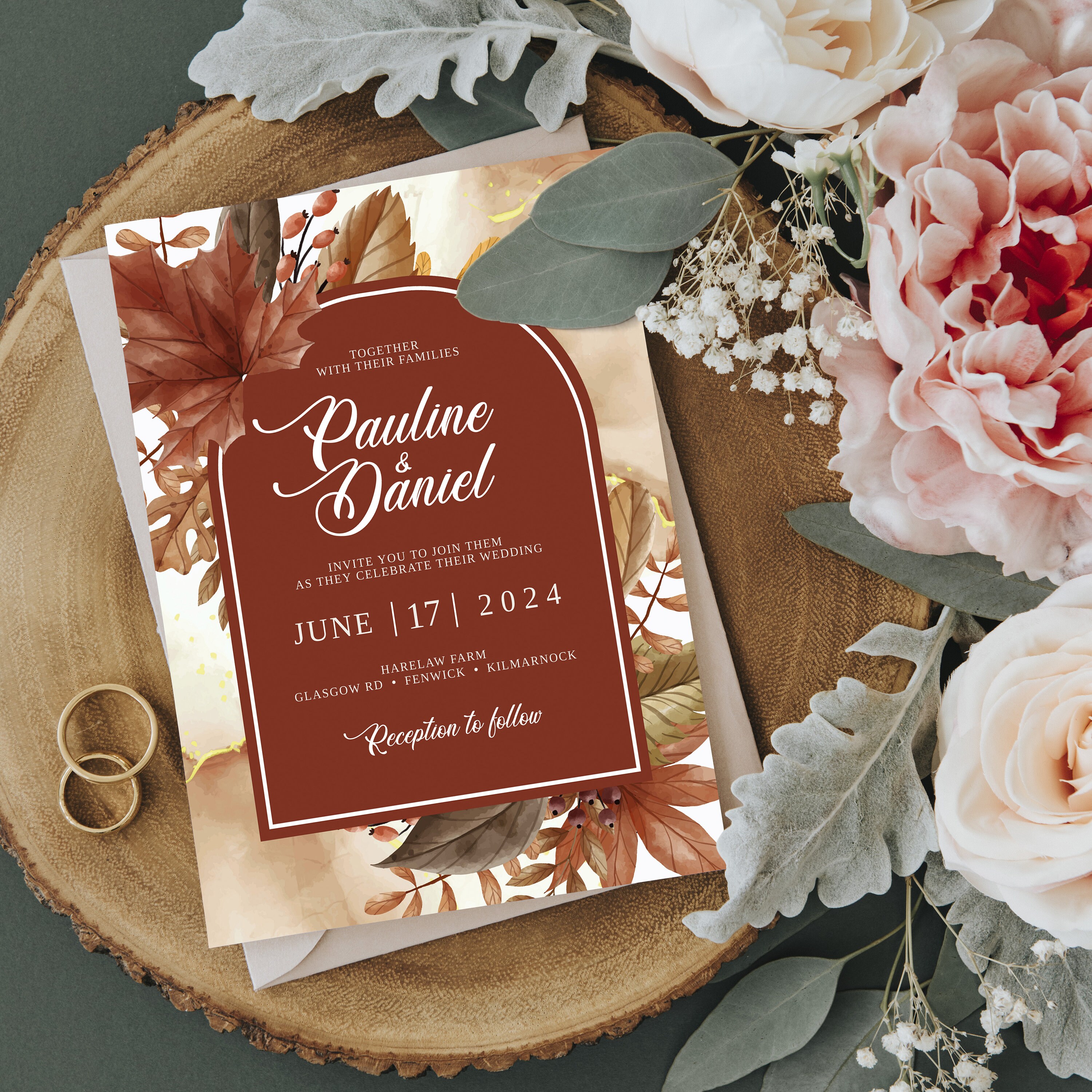 Terracotta Wedding Invitation Template Autumn Wedding Invite - Etsy