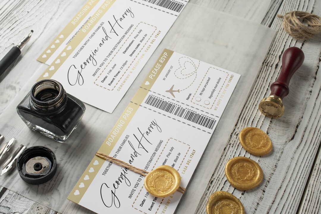 Boarding Pass Wedding Invitation Editable Template Gold Printable ...