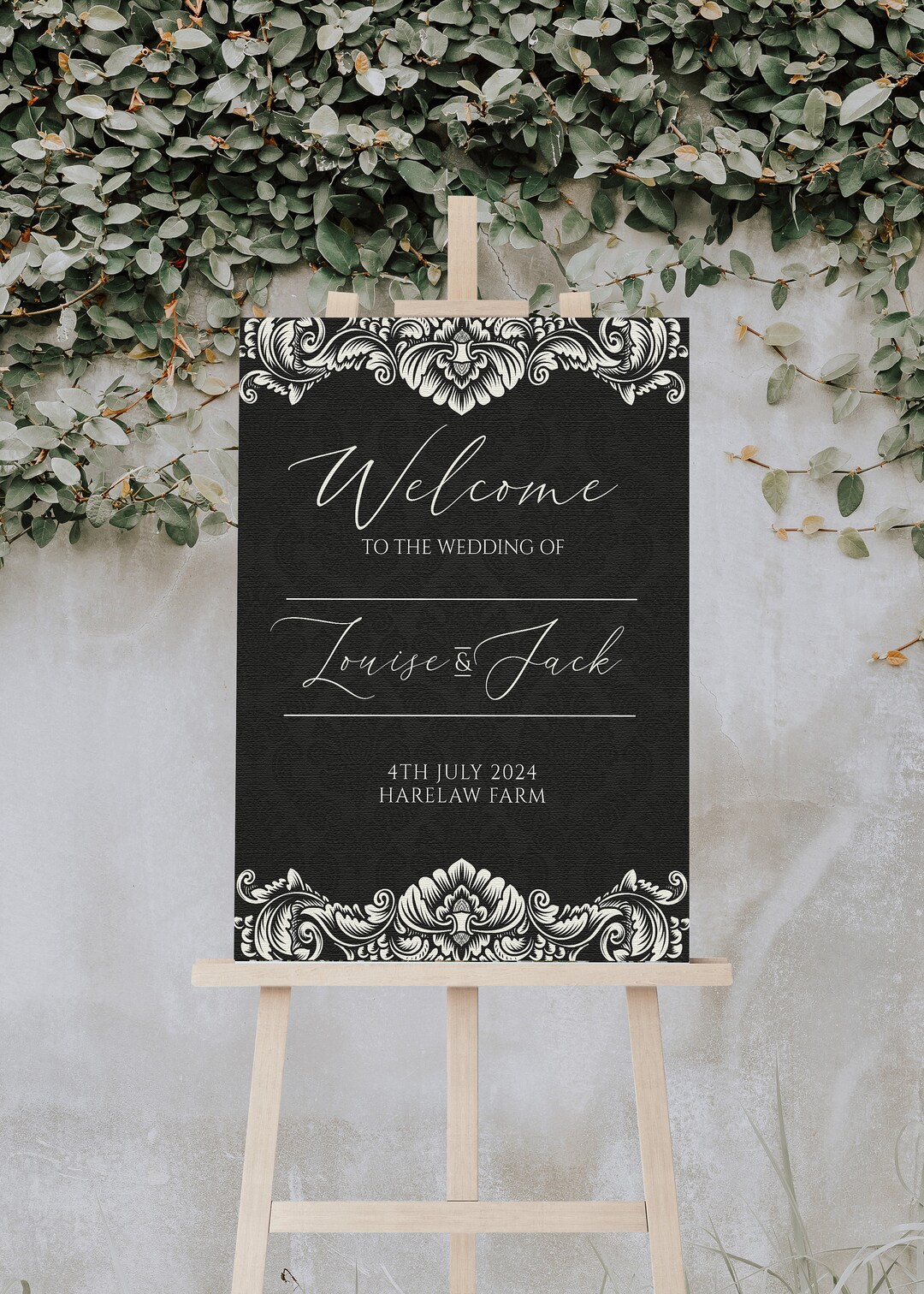 GOTHIC VINTAGE Wedding Welcome Sign Template Black Damask Wedding ...