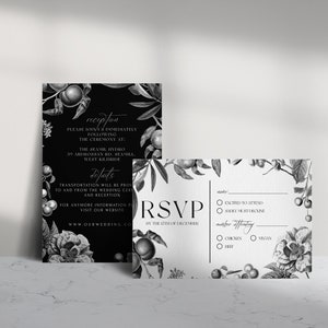 Dark Botanical Wedding Invitation Template Set Romantic Goth Wedding ...