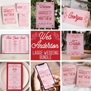 Wedding Bundle Wes Anderson Templates, Retro Wedding Suite, Pink and ...