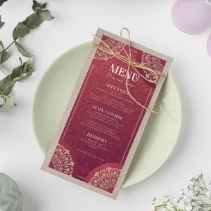 Indian Wedding Menu Card Template Editable Printable Wedding Menu ...