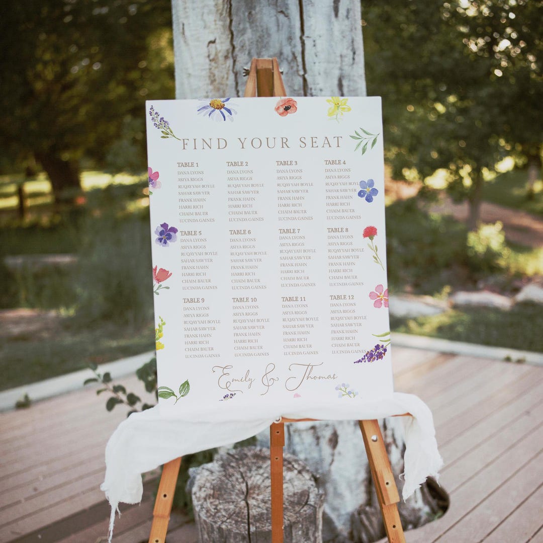 Tiny Florals Wedding Seating Chart Template, Editable Floral Template ...