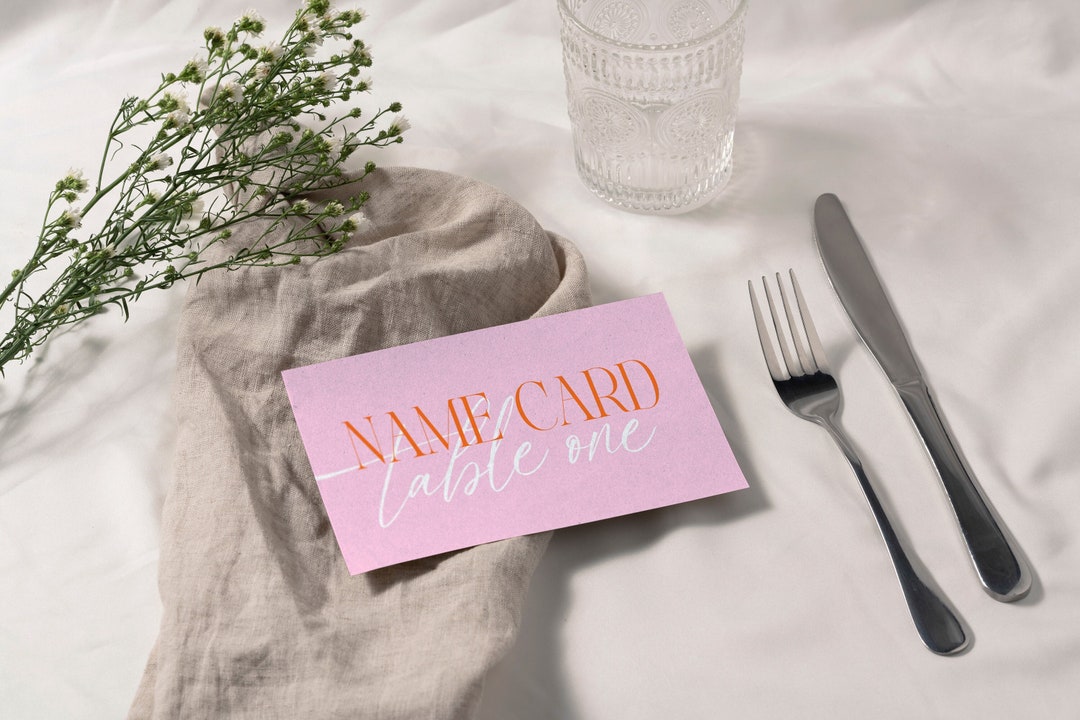 Retro Wedding Name Cards Template, Editable Pink Orange Wedding Place ...