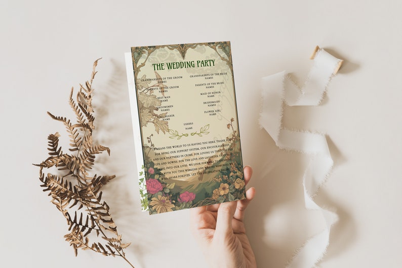 Mucha Wedding Program Template, Infographic Wedding Program, Folded ...