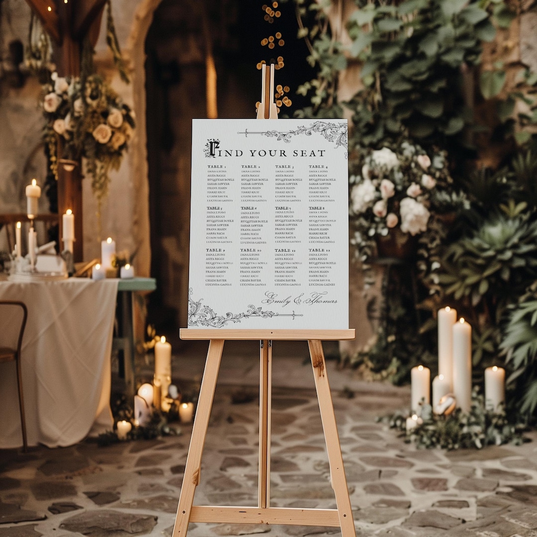 Gothic Wedding Seating Chart Template, Editable Medieval Wedding Sign ...