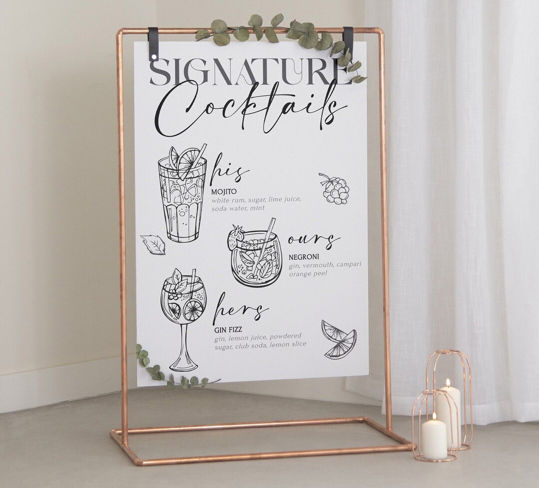 Signature Drinks Sign Template, Signature Cocktails Wedding Menu, His ...