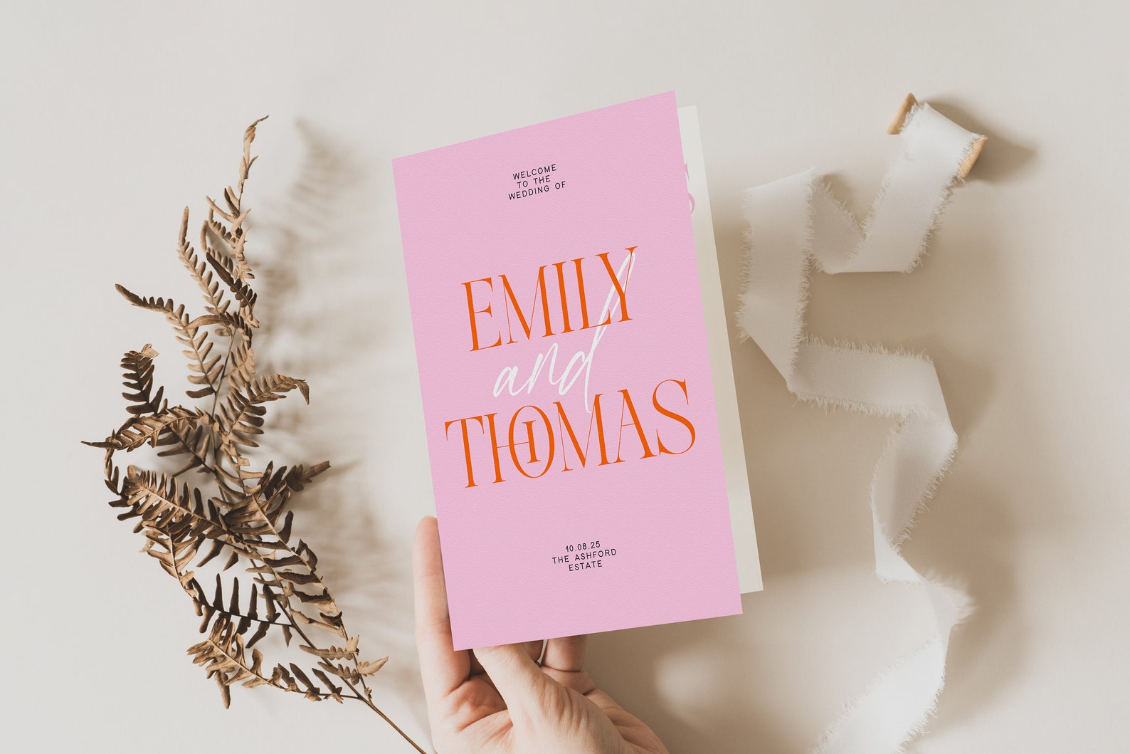 Retro Wedding Program Template, Funky Wedding Program, Pink Orange ...