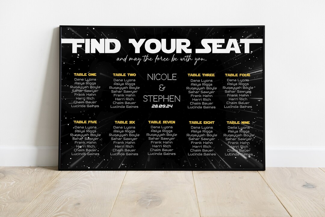 Sci Fi Wedding Seating Chart Template Nerdy Wedding Table Plan ...