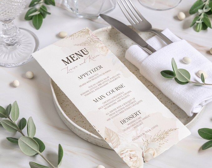 BOHO Pampas Grass Menu Template Bohemian Wedding Menu Printable Pampas ...