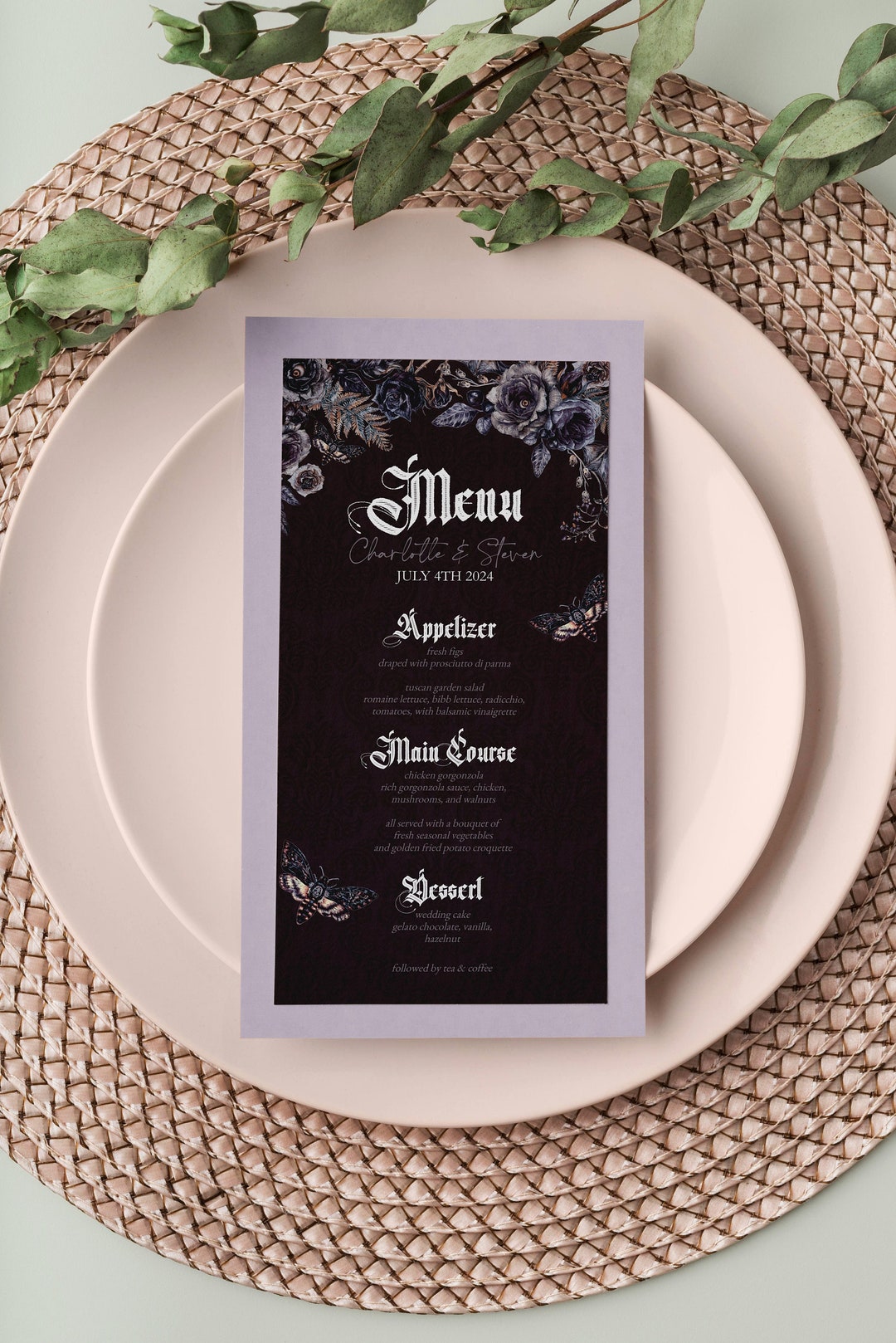 HALLOWEEN Wedding Menu Vintage Floral Menu Death Moth Wedding Template ...