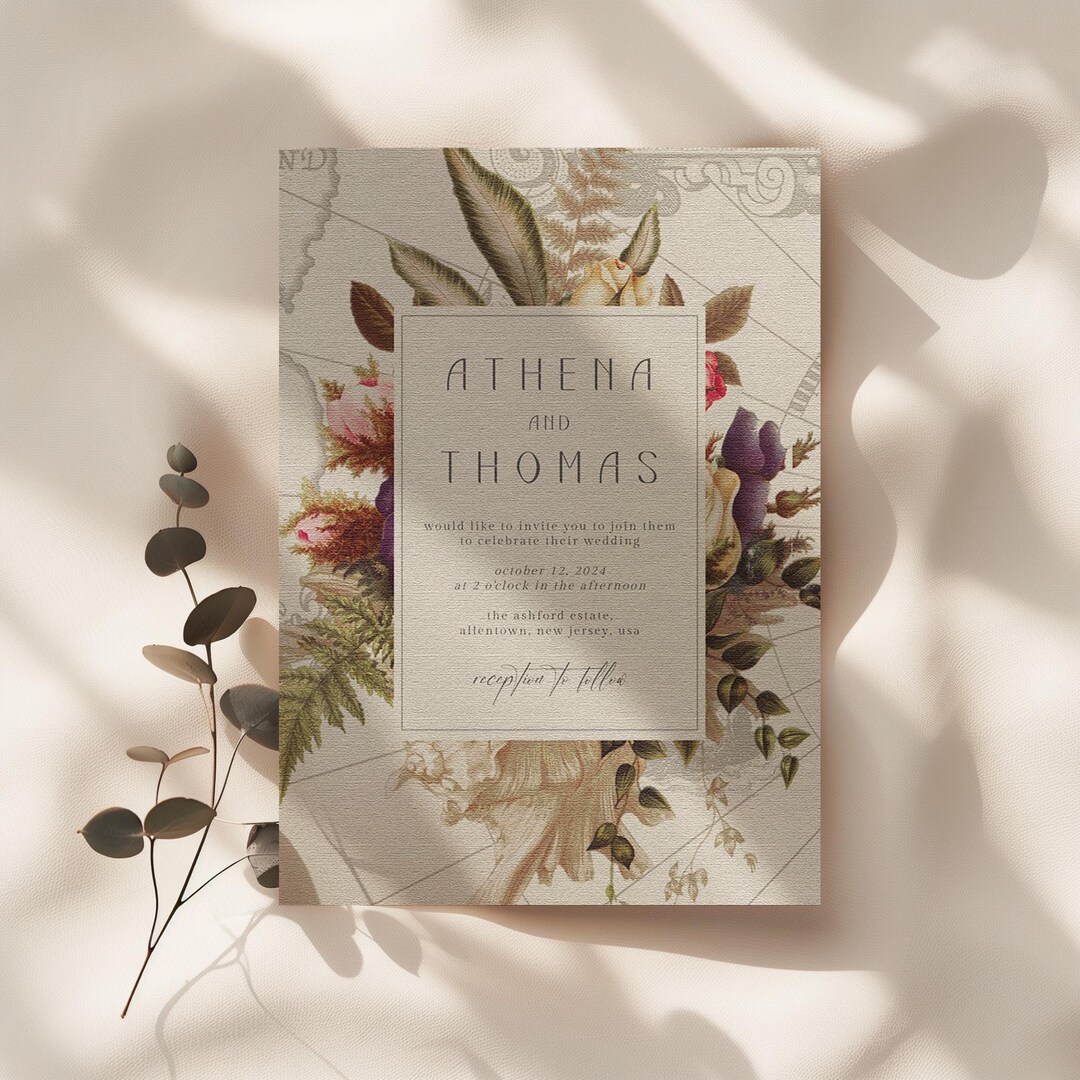 Vintage Roses Wedding Invitation: Modern Floral Template (digital ...