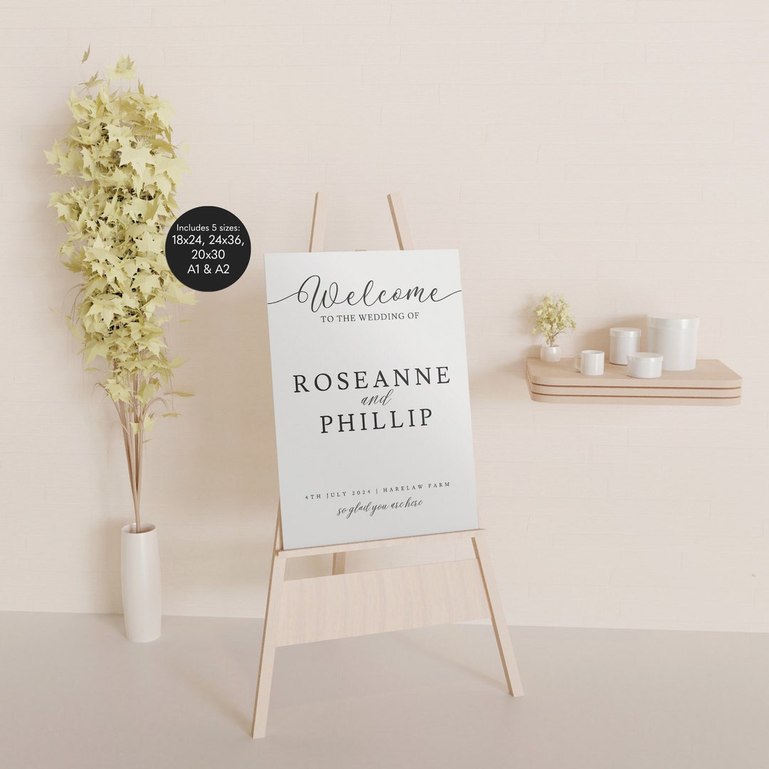 Simple Wedding Welcome Sign Template Editable Script Wedding Sign ...