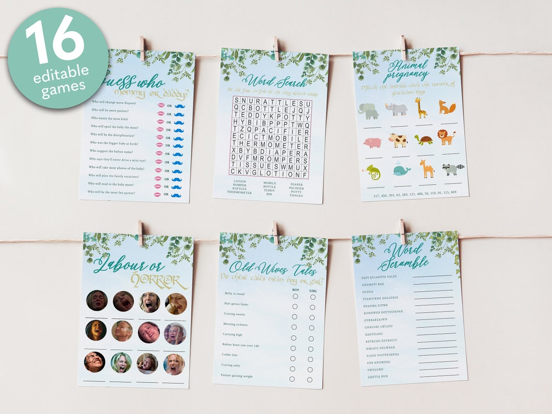 The Hobbit Baby Shower Games Bundle, LOTR Baby Shower Printable Games ...
