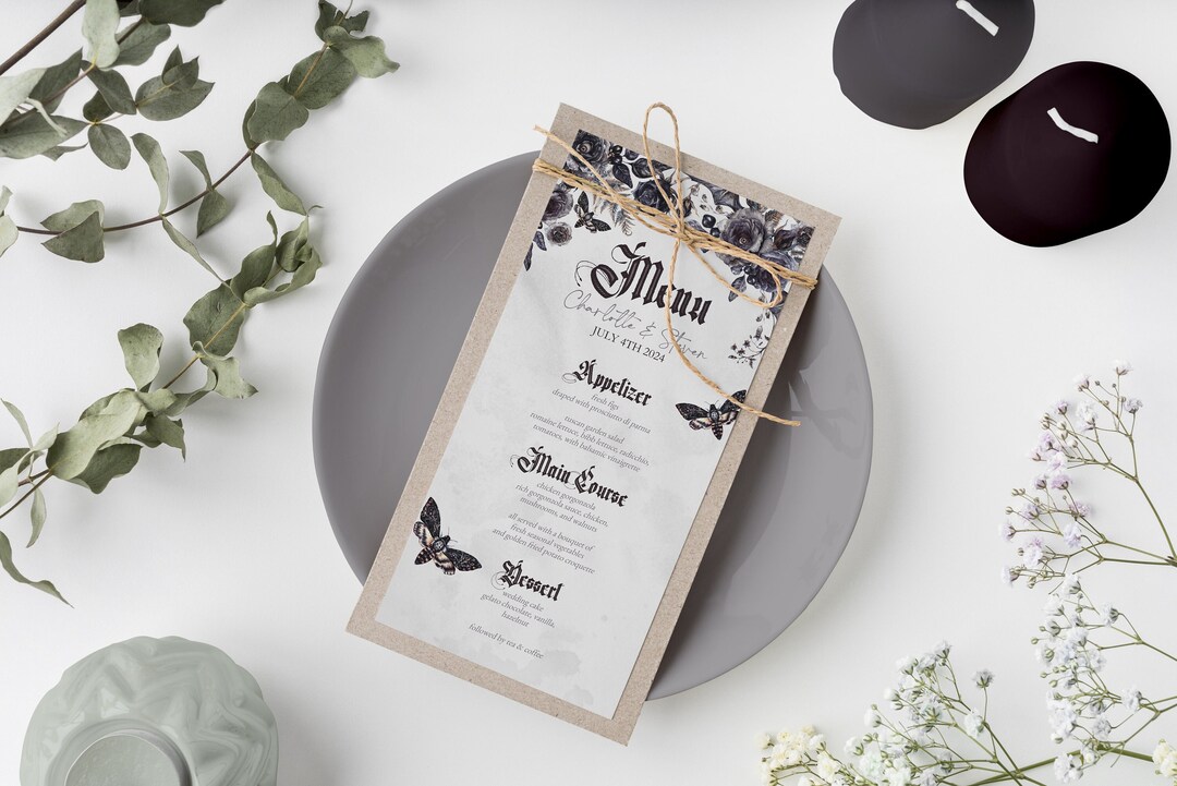 HALLOWEEN Wedding Menu Vintage Floral Menu Death Moth Wedding Template ...