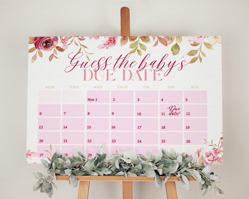 Due Date Calendar Sign Guess the Due Date Baby in Bloom Baby - Etsy