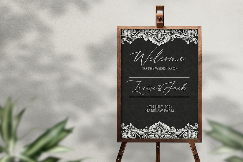 GOTHIC VINTAGE Wedding Welcome Sign Template Black Damask - Etsy