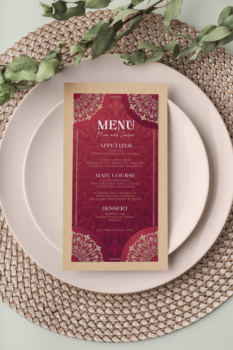 Indian Wedding Menu Card Template Editable Printable Wedding - Etsy