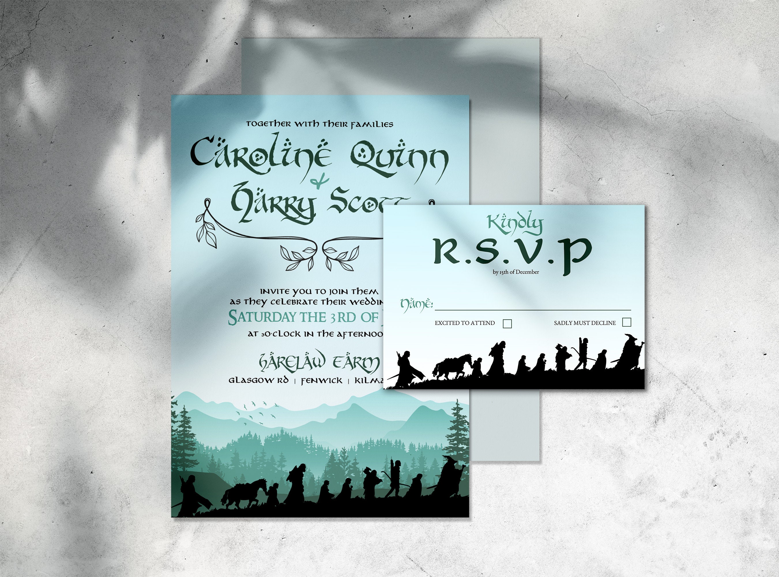 LOTR Wedding Invitation Template Bundle Tolkien Wedding Invite - Etsy