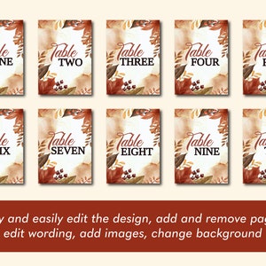 AUTUMN Wedding Table Numbers Template Fall Wedding Table Signs Autumn ...