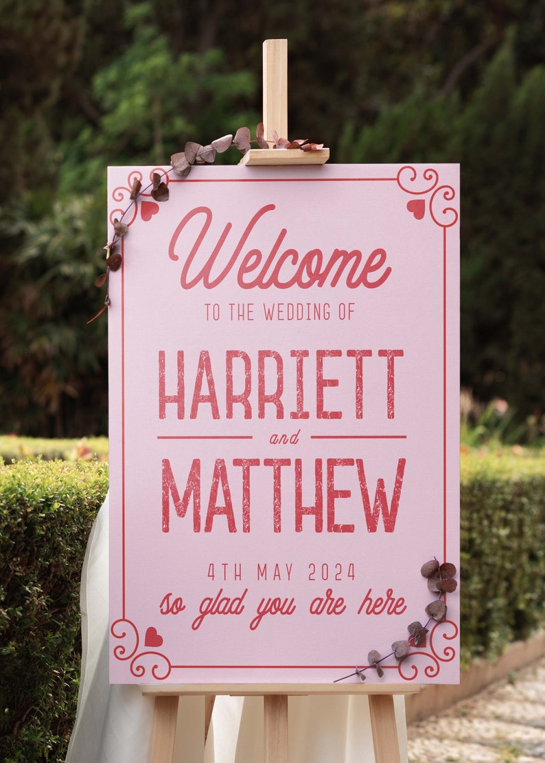Wes Anderson Wedding Welcome Sign Template Editable Pink Red - Etsy