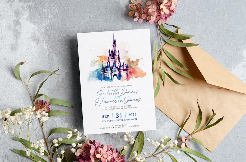 Fairy Tale Wedding Invitation Set Elegant Watercolour Invite - Etsy