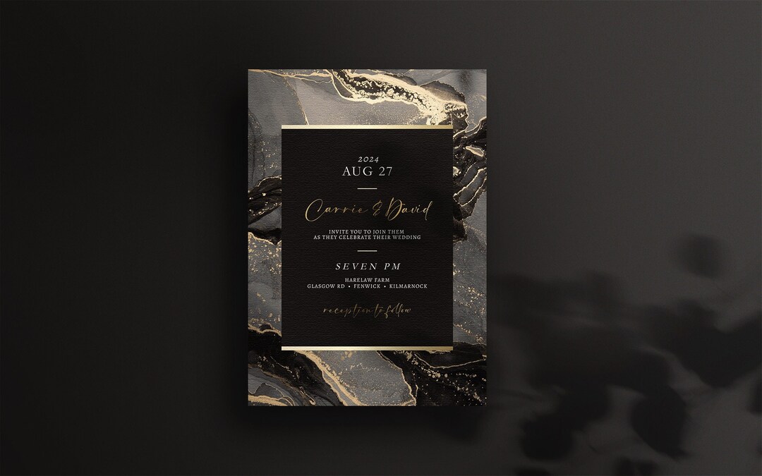 MARBLE Wedding Invite Luxe Black and Gold Invitation Wedding Template ...