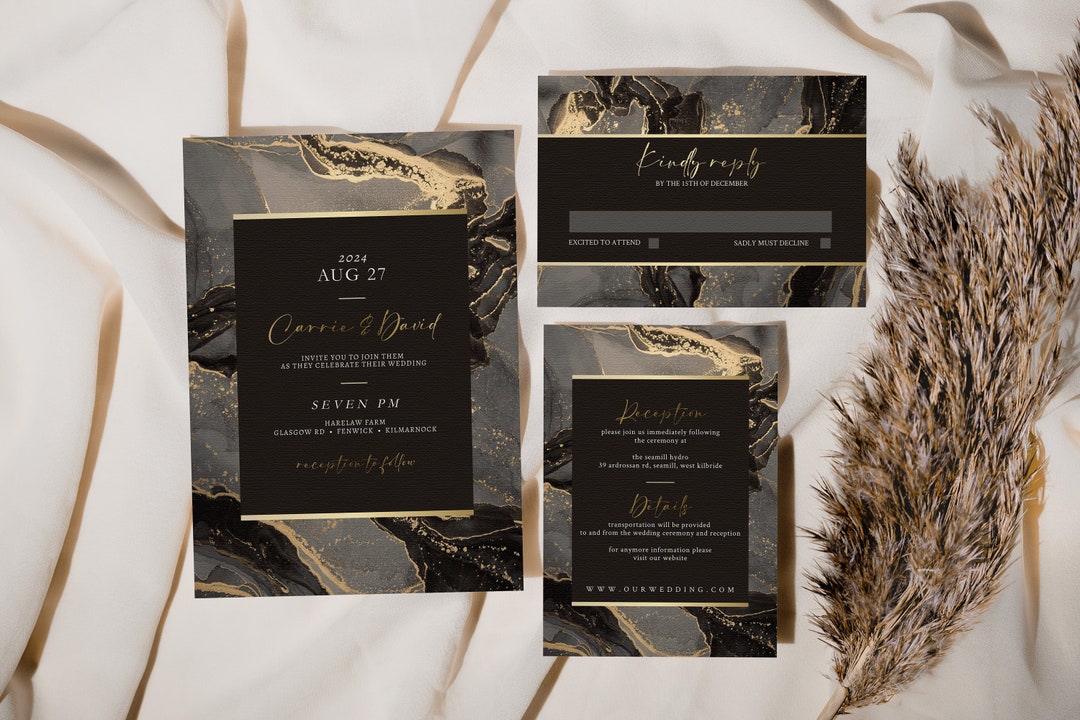MARBLE LUXURY Wedding Invite Set Wedding Invitation Luxe RSVP and ...