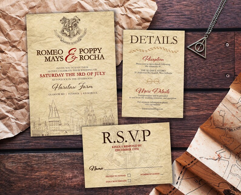 MAGICAL Wedding Invite Set Template Castle Crest Editable Wedding RSVP ...