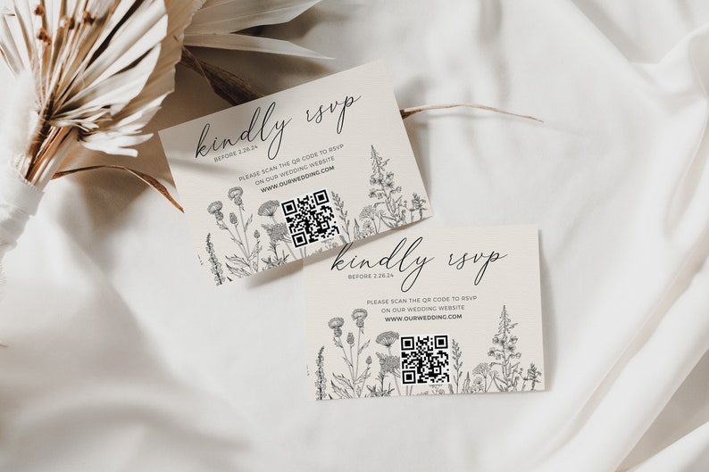 Botanical QR Code Response Card Wildflower Wedding Template - Etsy