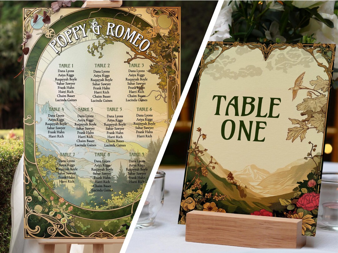 Mucha Art Nouveau Wedding Table Cards and Seating Plan Template ...