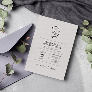 GREY TONES Wedding Invitation Template Set Minimal Simple Wedding ...