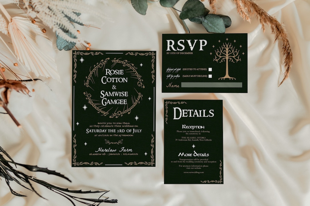 LOTR Wedding Invitation Template Set Elven Wedding Invite RSVP Details ...