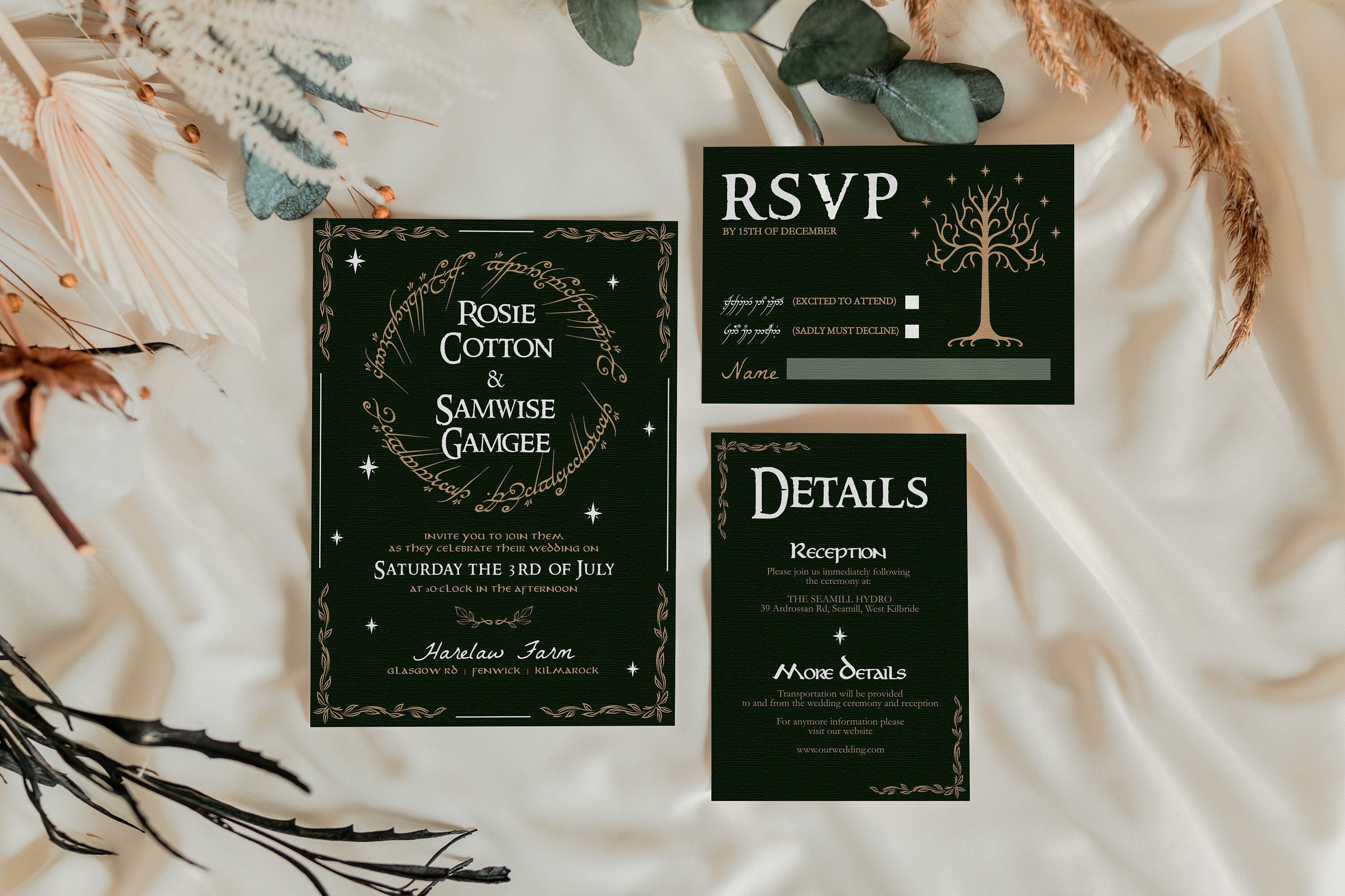 LOTR Wedding Invitation Template Set Elven Wedding Invite RSVP - Etsy ...