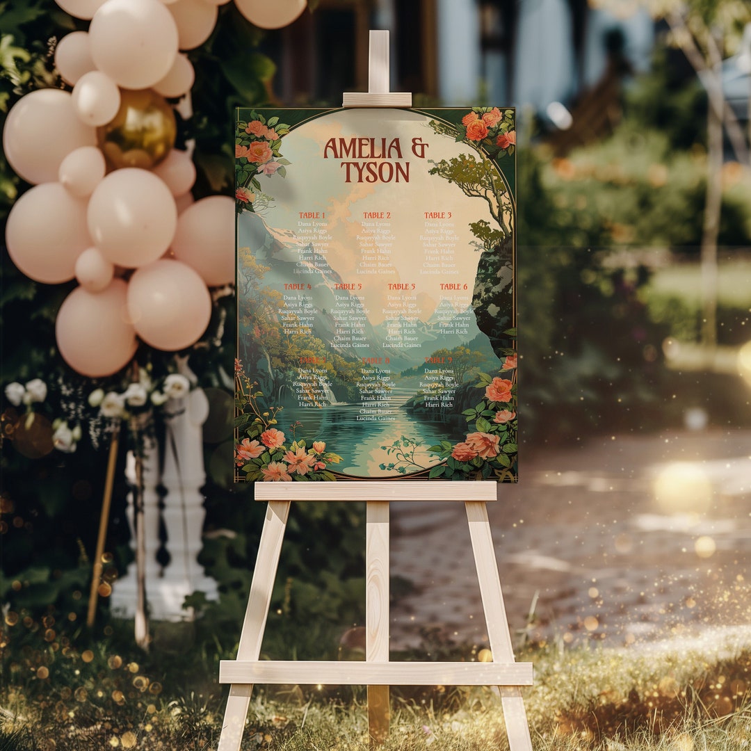 Mucha Wedding Table Plan Template, Editable Fantasy Wedding Sign ...
