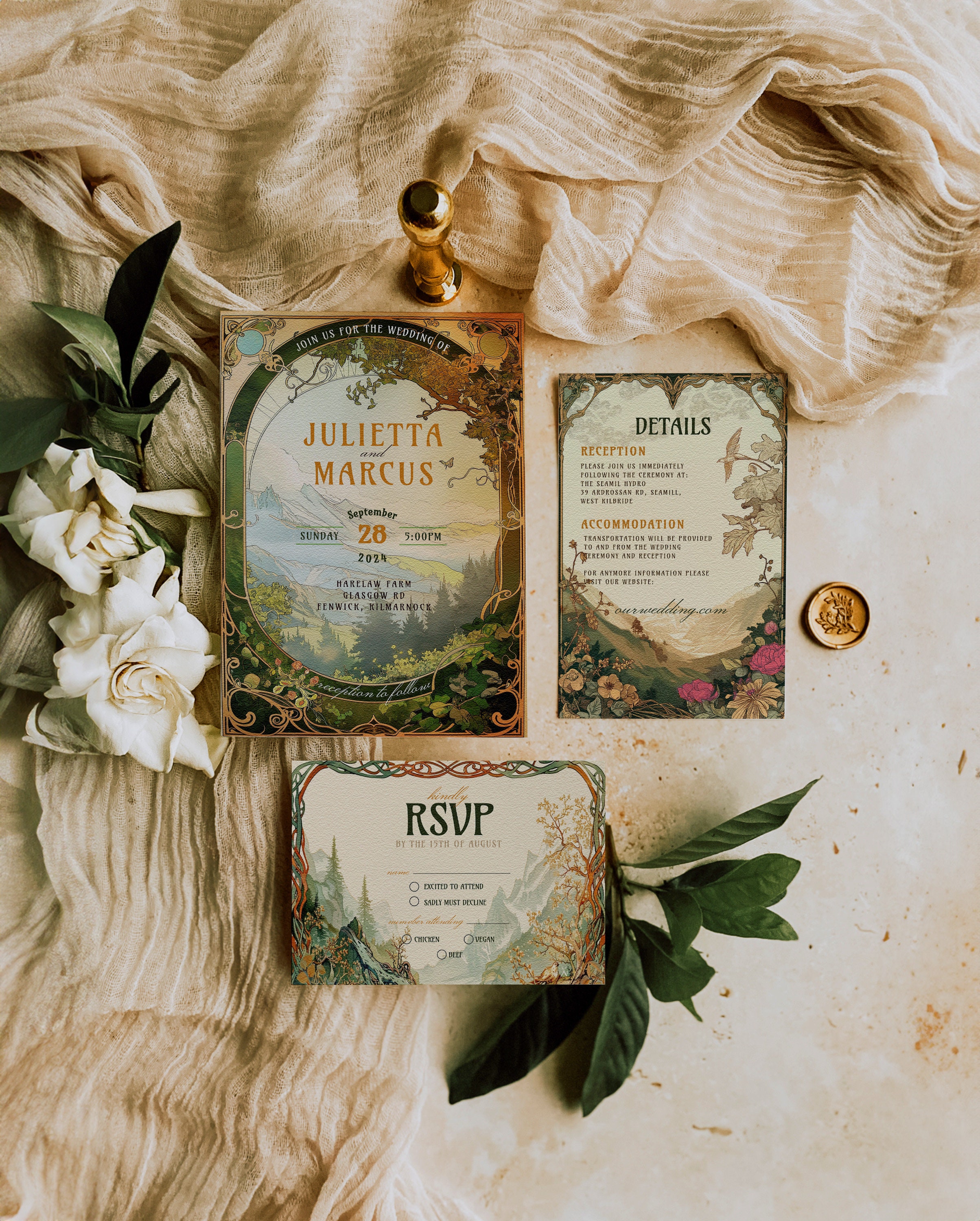 Fantasy Mucha Large Wedding Bundle, Nature Art Nouveau Invitation ...