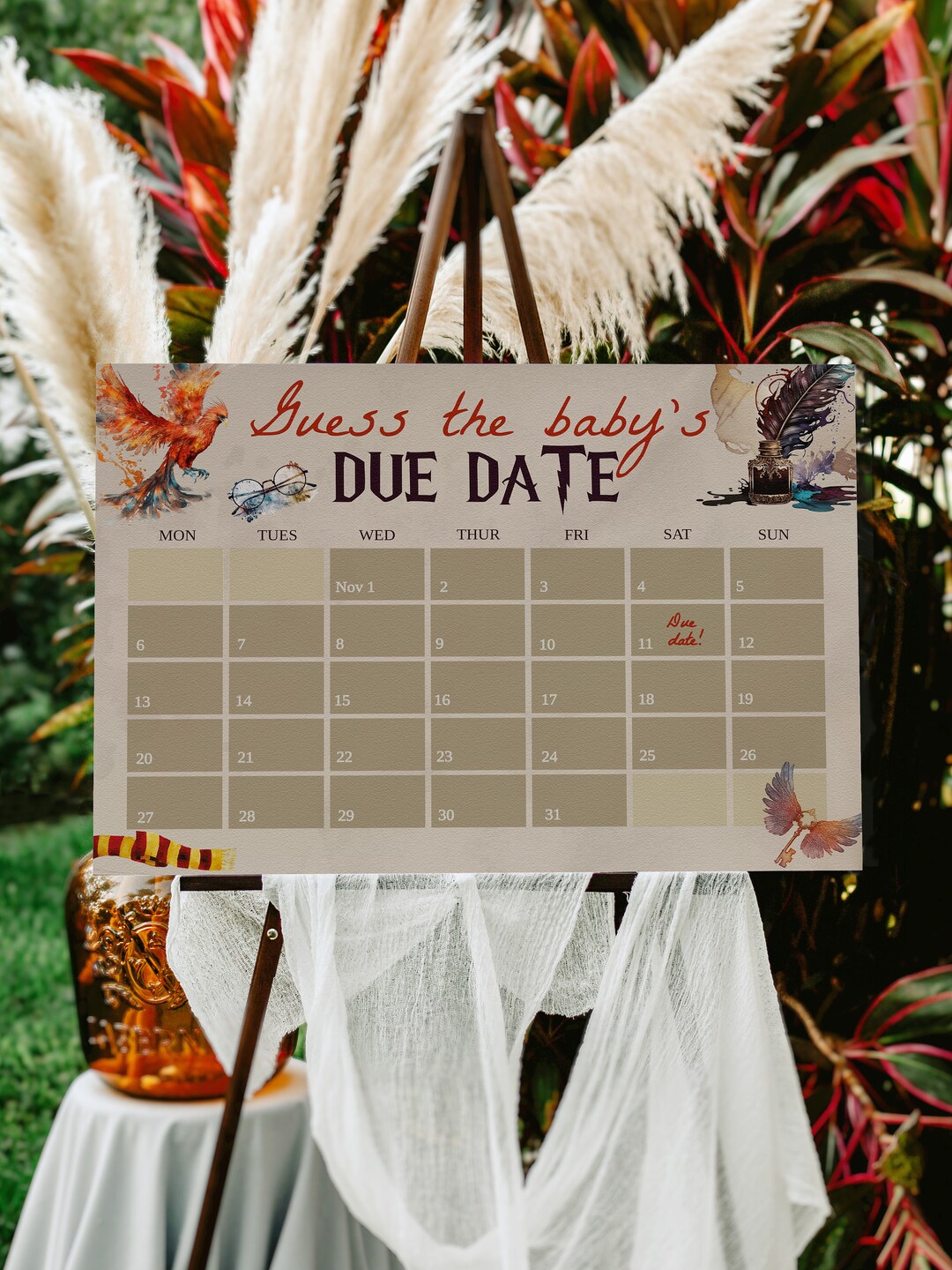 Due Date Calendar Sign, Magical Wizard Guess the Due Date, Baby Shower ...