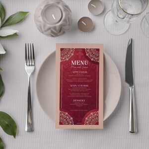 Indian Wedding Menu Card Template Editable Printable Wedding Menu ...