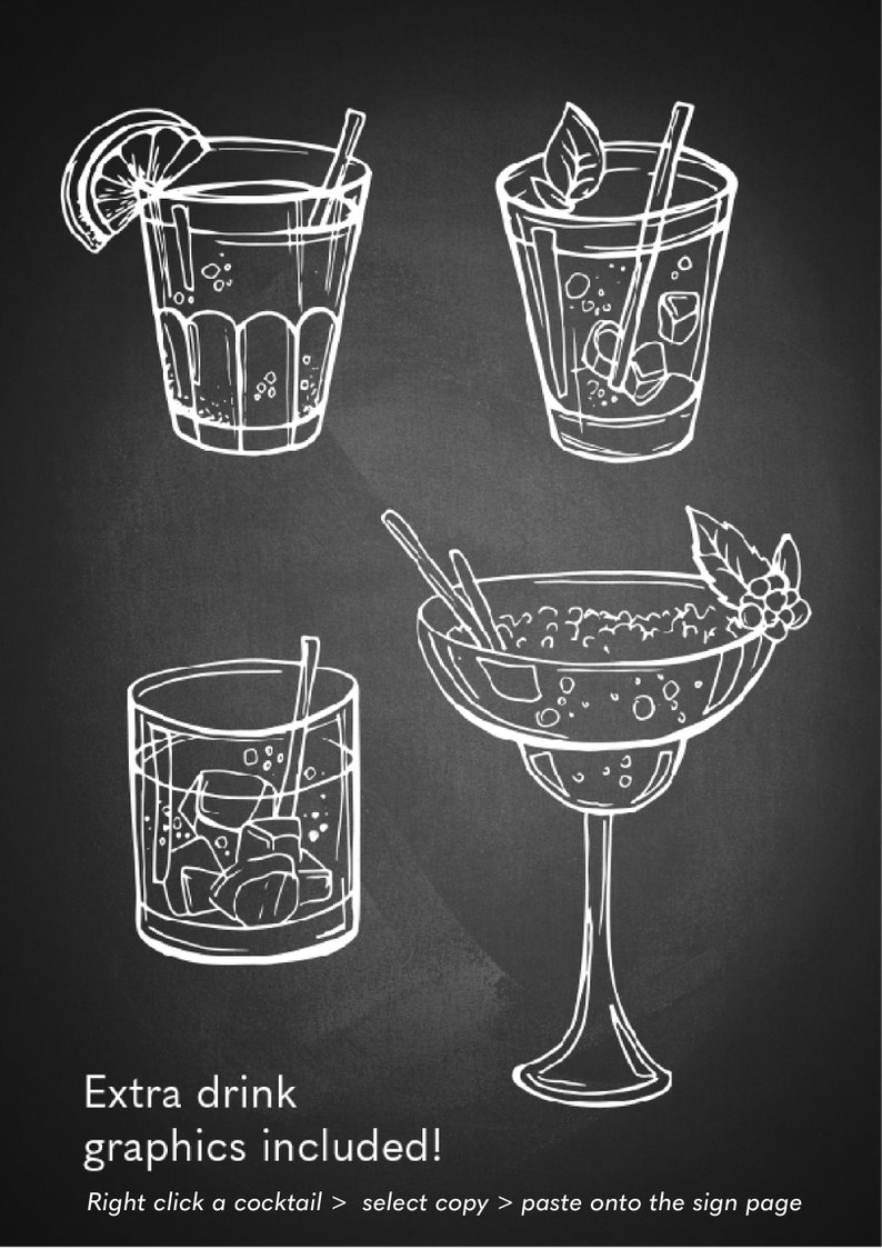 Chalkboard Drinks Menu Wedding Signature Cocktails Template Editable ...