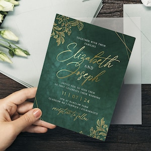 Emerald Green Wedding Invitation Template, Green Gold Wedding Editable ...