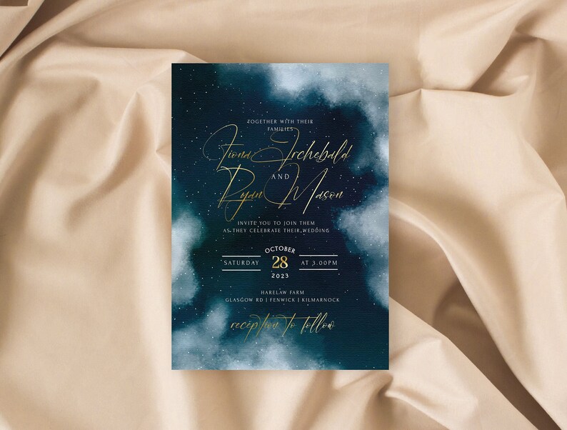 Celestial Wedding Invitation Template, Editable Night Sky Wedding ...