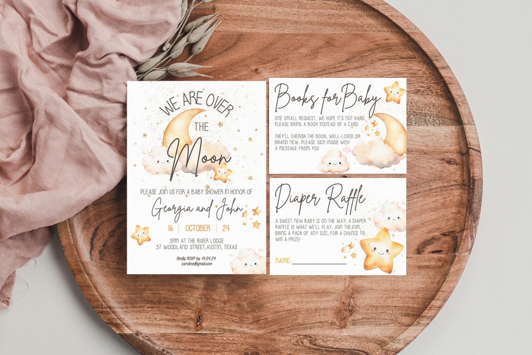We Are Over the Moon Baby Shower Invitation Template, Neutral Boho Baby ...